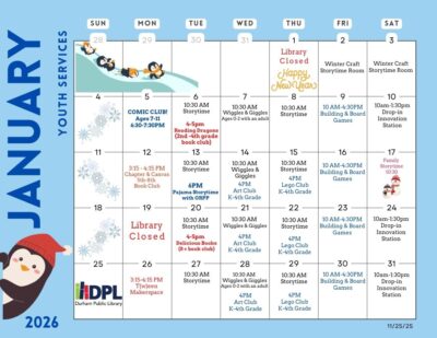 January Monthly Calendar | Durham Public Library